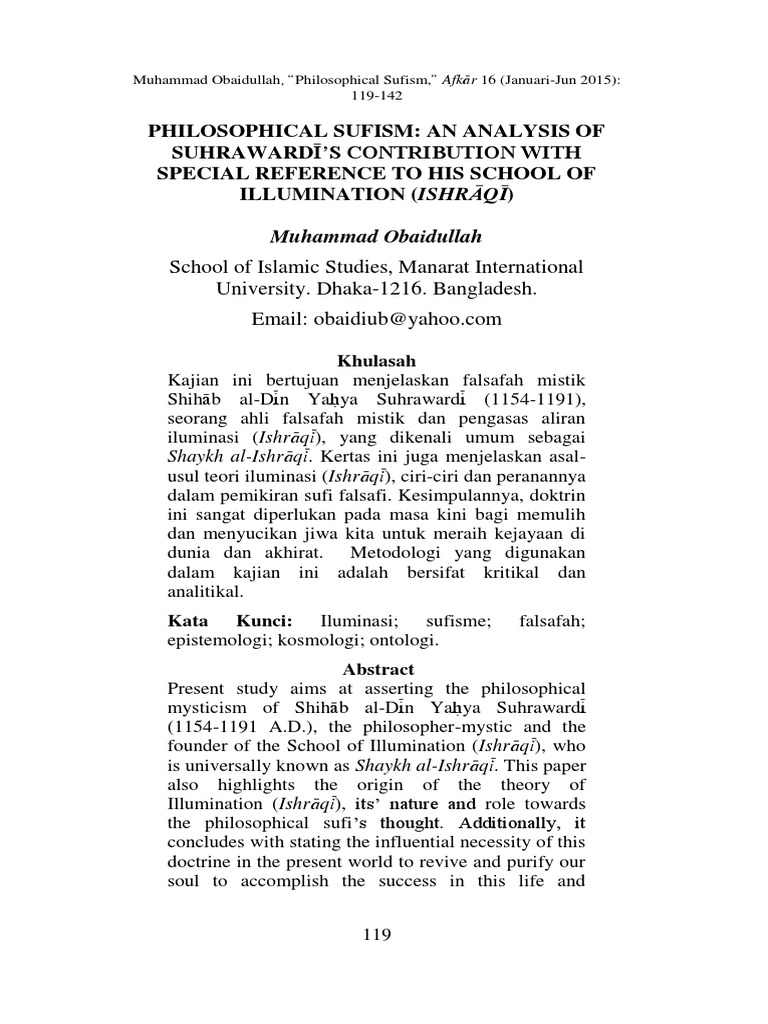 Philosophical Sufism: An Analysis of Suhrawardi'S Contribution With ...