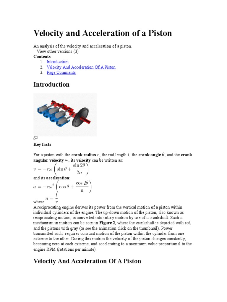 Velocity and Acceleration of A Piston | PDF | Acceleration | Velocity