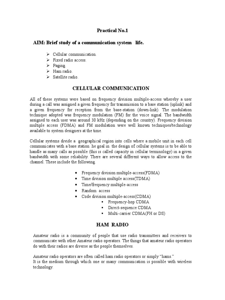 Practical No.1 AIM: Brief Study of A Communication System Life | PDF ...