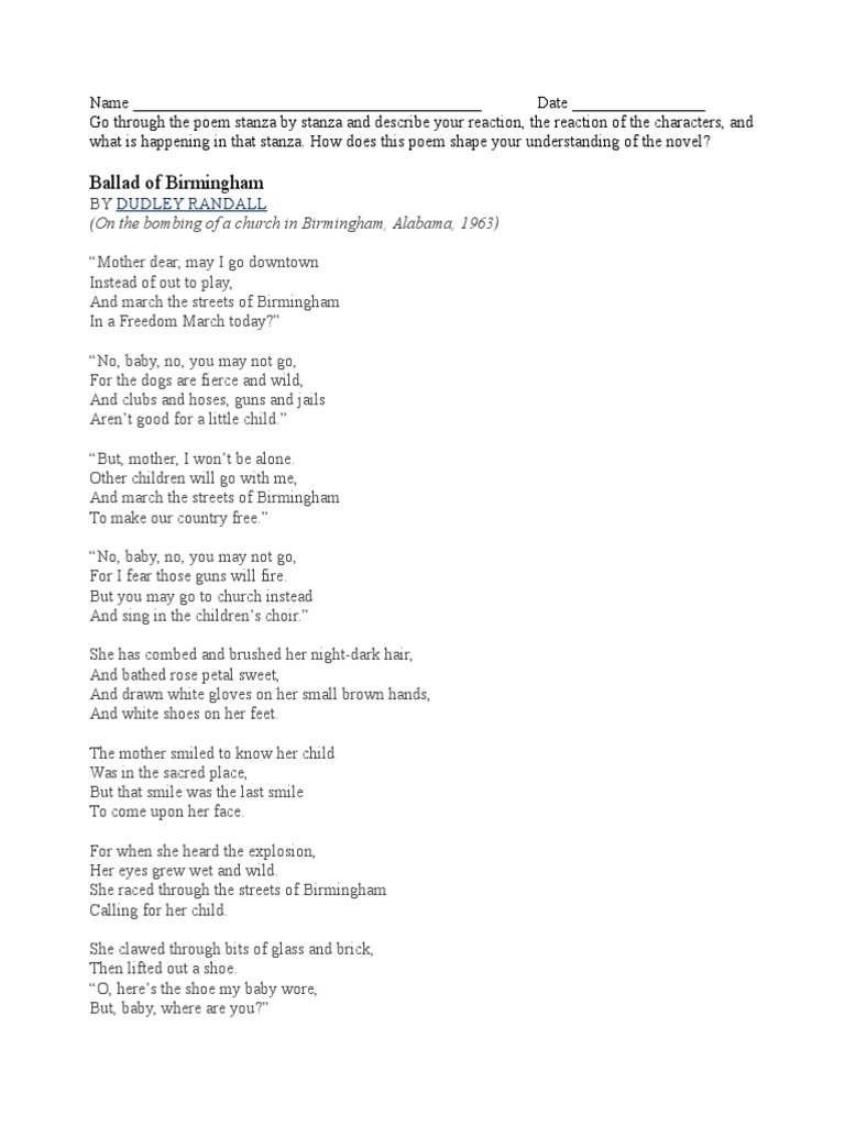 Ballad of Birmingham: Dudley Randall | PDF