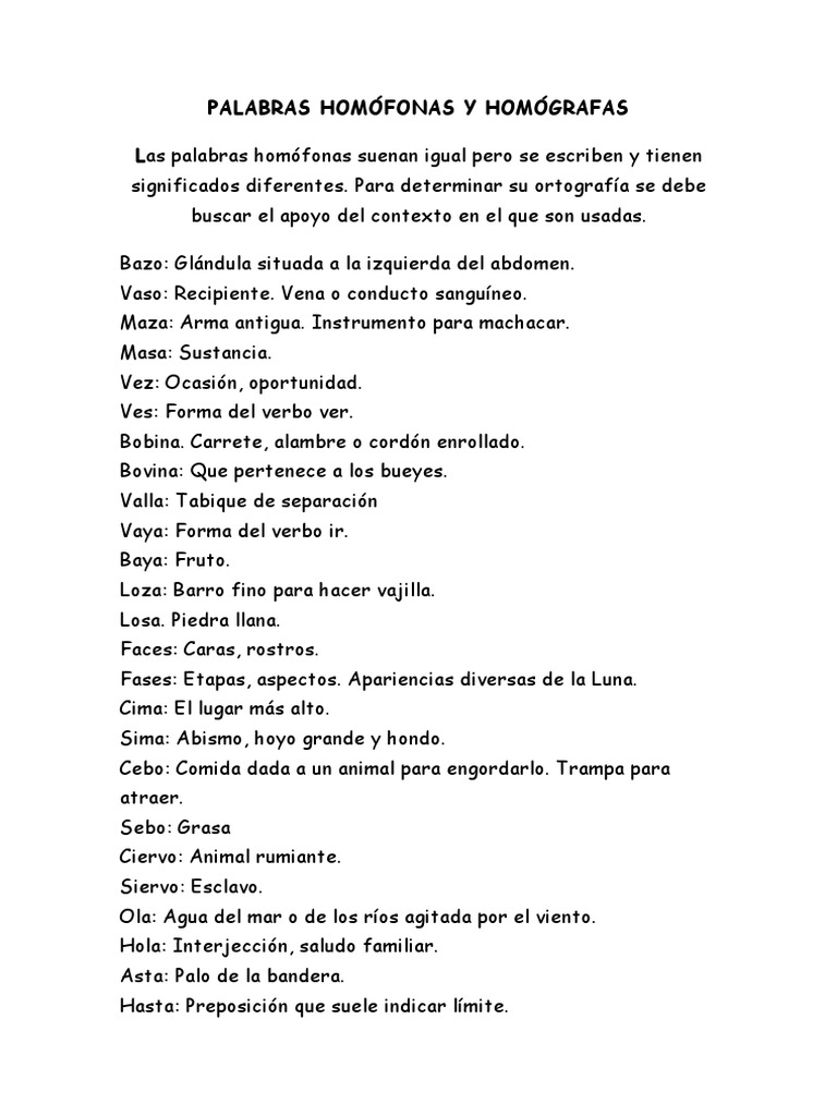 Palabras Homofonas y Homogramas | PDF | Lingüística | Semántica