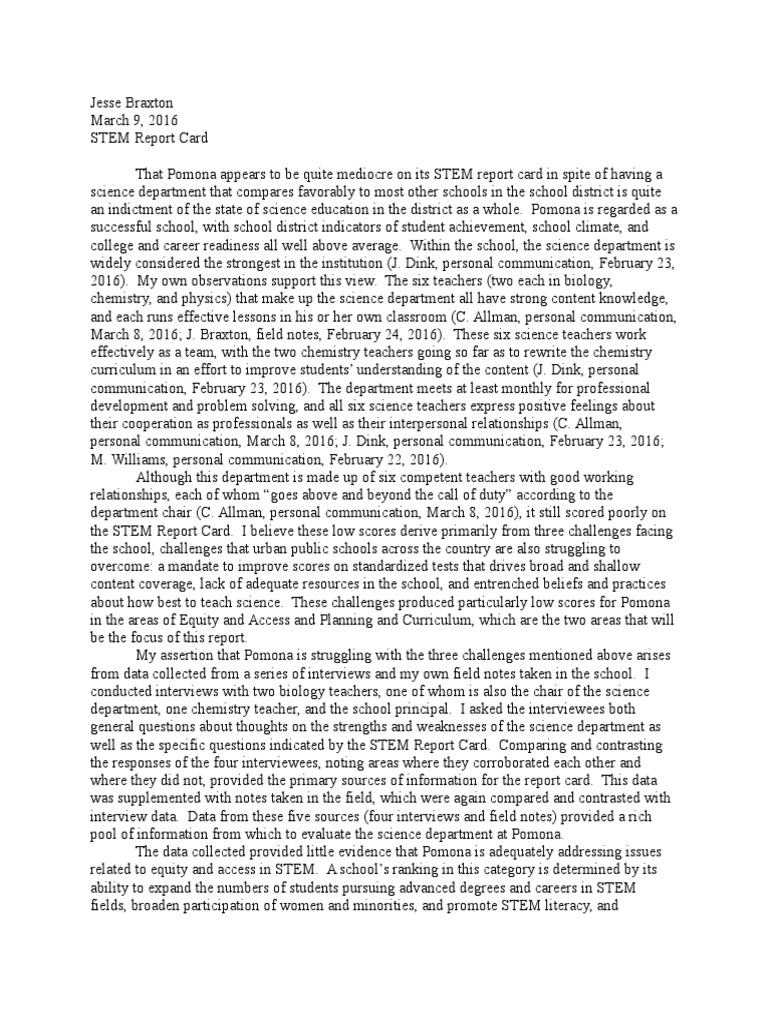 Pomona STEM Report Card Analysis | PDF | Science, Technology ...