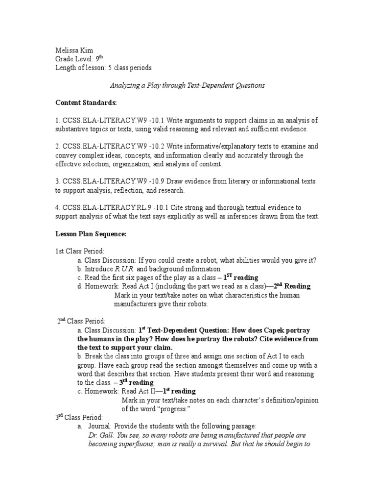 Text-Dependent Questions Lesson | PDF | Robot | Robotics