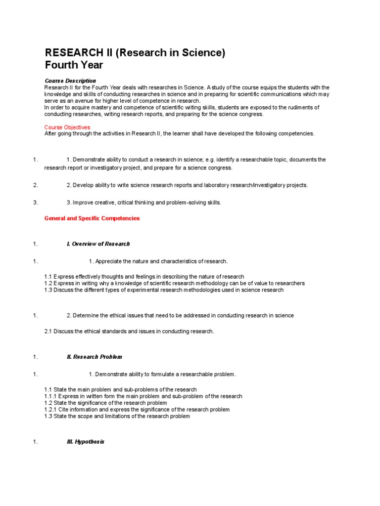RESEARCH II Course Syllabus | PDF | Hypothesis | Experiment