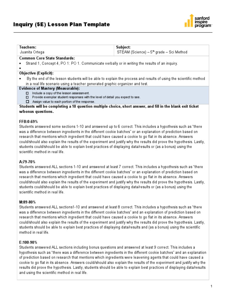 Inquiry (5E) Lesson Plan Template | PDF | Scientific Method | Experiment