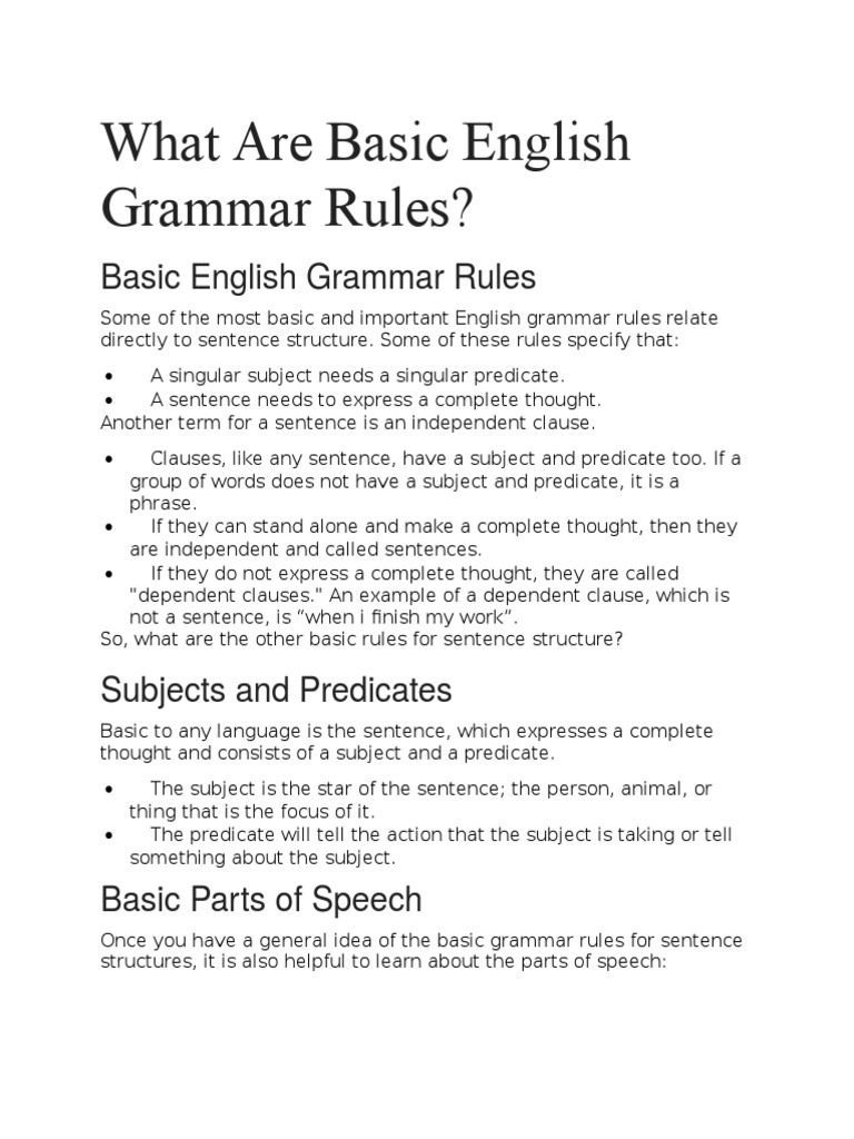 What Are Basic English Grammar Rules | PDF | Subject (Grammar ...