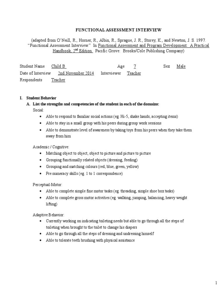 Functional Assessment Interview and Observation | PDF | Legal Guardian ...