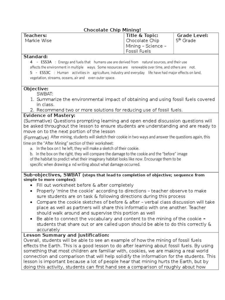 Chocolate Chip Mining: Fossil Fuel Lesson | PDF | Fuels | Natural Gas