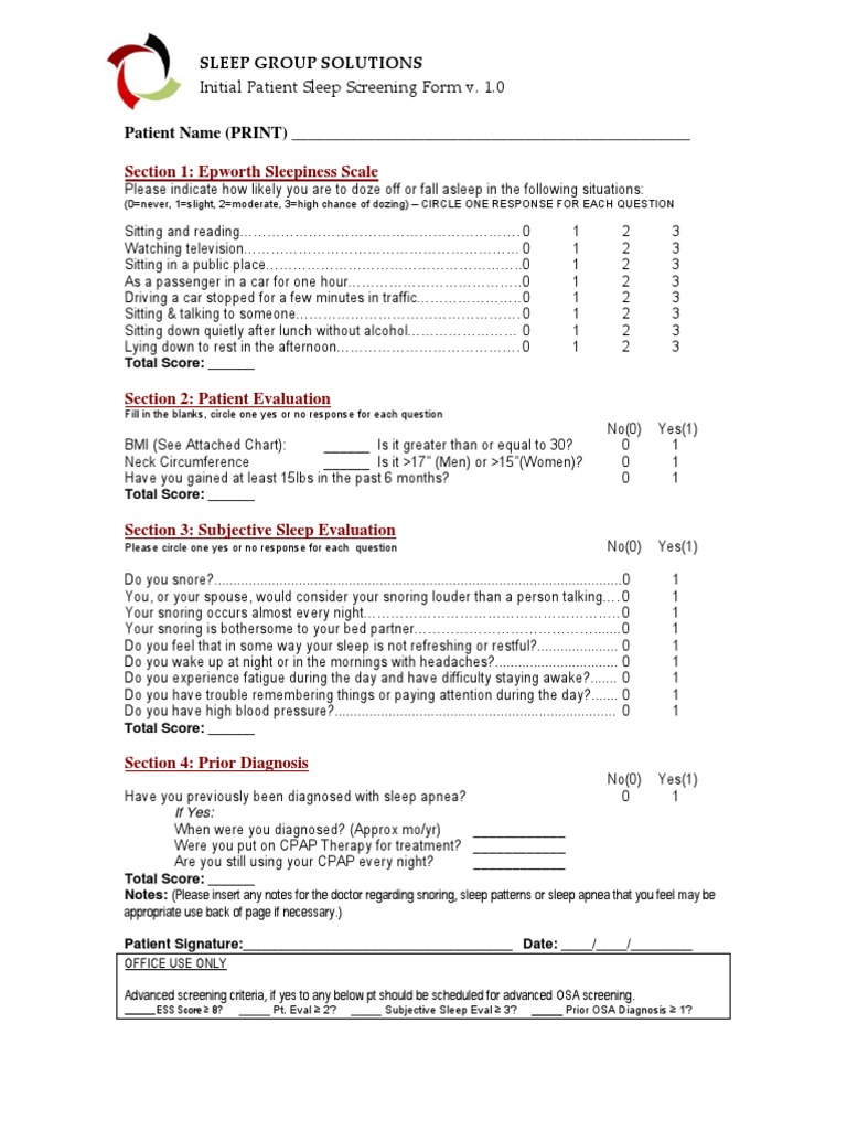 Section 1: Epworth Sleepiness Scale | PDF | Sleep Apnea | Sleep