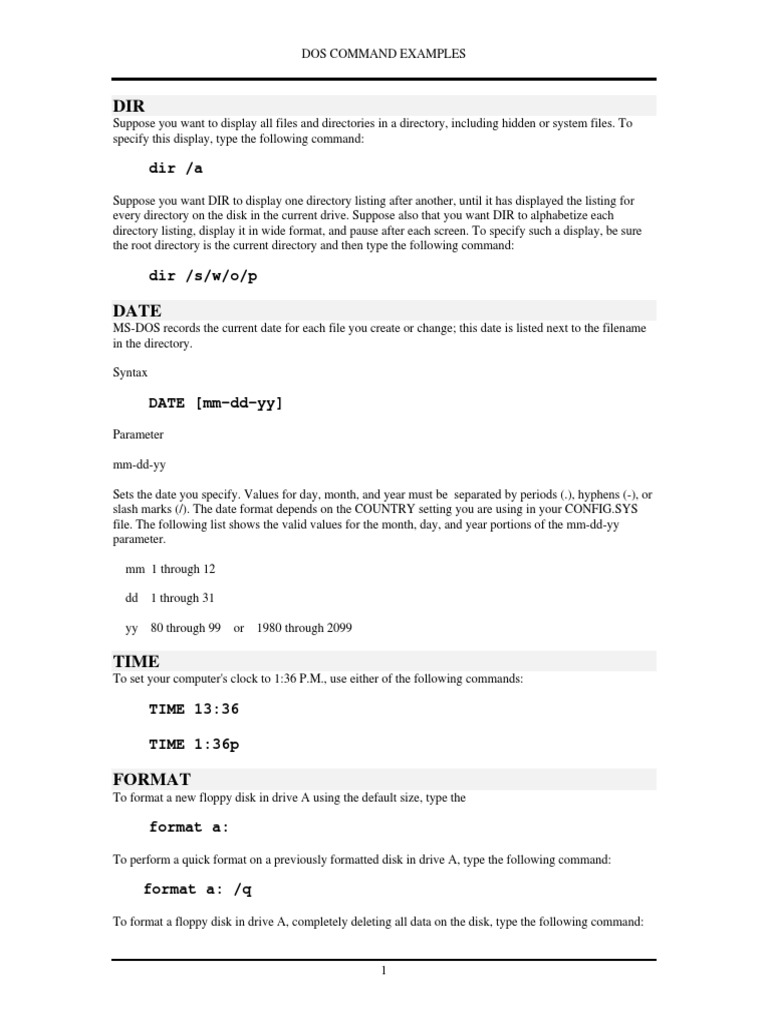 DOS Commands Examples | Filename | Computer File