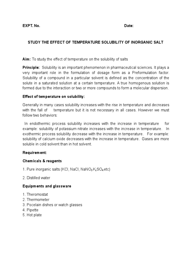Solubility Experiment | PDF | Solubility | Potassium Chloride