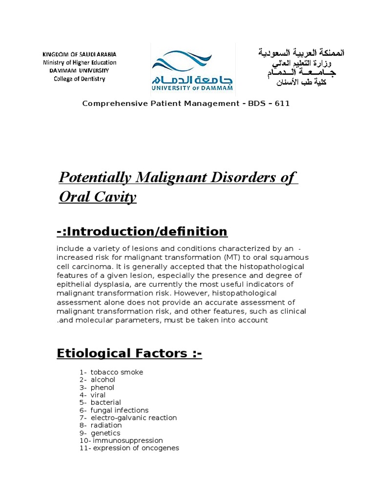 Potential Malignant Lesions | PDF | Dermatology | Medical Specialties