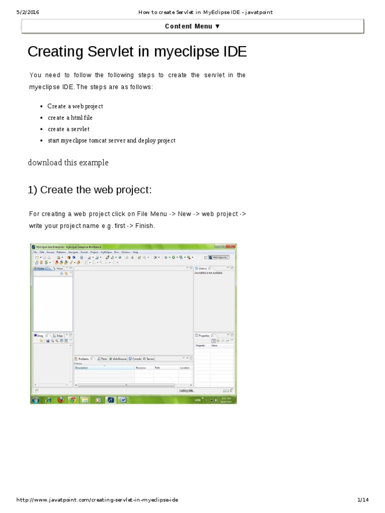 How To Create Servlet in MyEclipse IDE - Javatpoint | PDF | Java Servlet | Java Server Pages