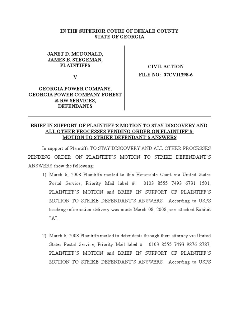 Plaintiffs' Motion To Stay Dsicovery and All Processes, Pending Court's ...