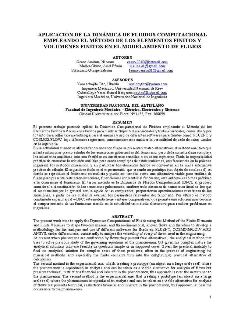Aplicación de La Dinámica de Fluidos Computacional Empleando El Método ...