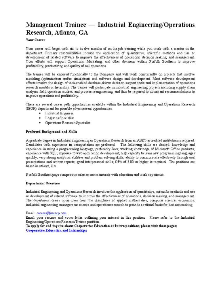 Management Trainee Job Description | PDF | Operations Research ...