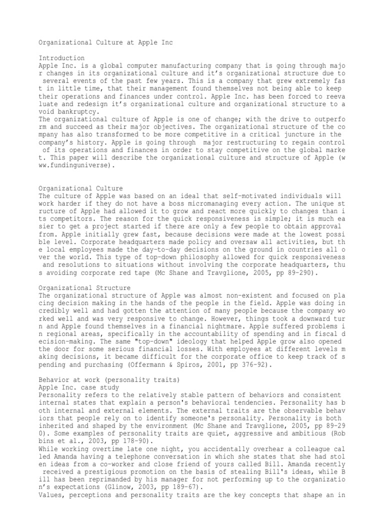 Apple Inc.'s Evolving Organizational Culture | PDF | Self Efficacy ...