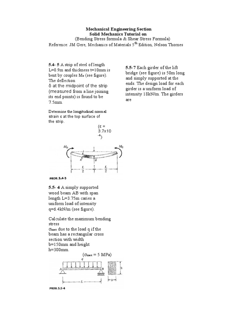 Bending and Shear Stress Formulas | PDF