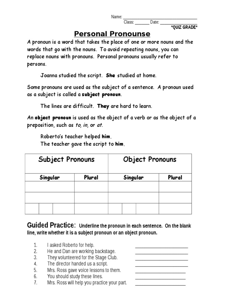 Pronouns Unit - Notes and Practice | PDF | Grammatical Number | Pronoun