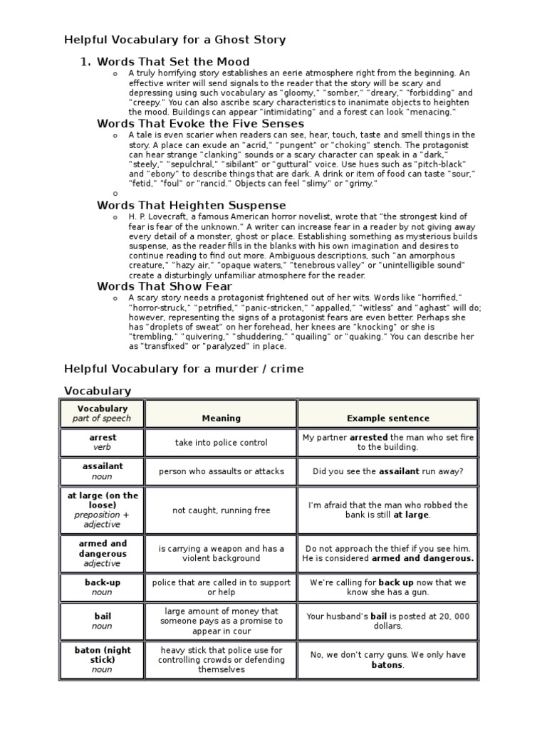 Helpful Vocabulary For A Ghost Story | PDF | Theft | Burglary