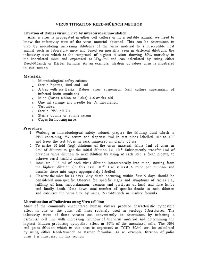 Virus Titration Reed-Müench Method | PDF | Cell Culture | Logarithm