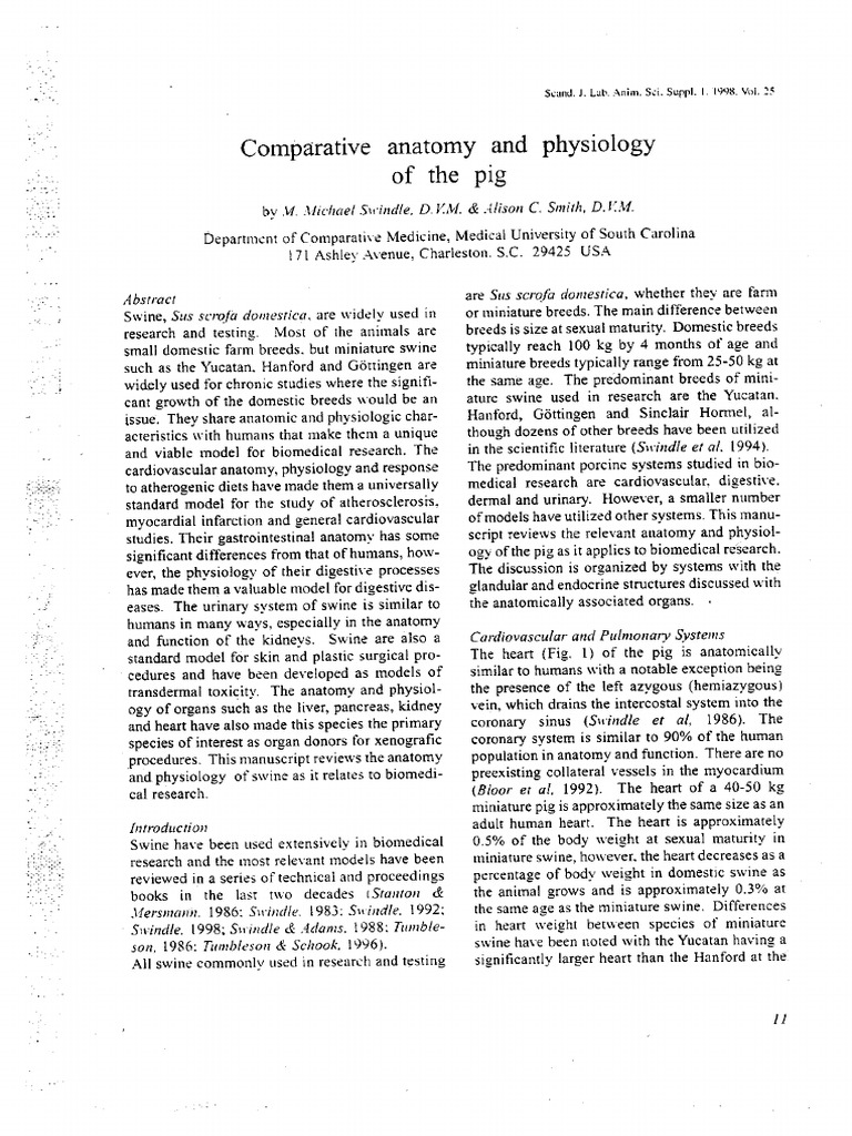 1998, Anatomy and Physiology of Pig | PDF