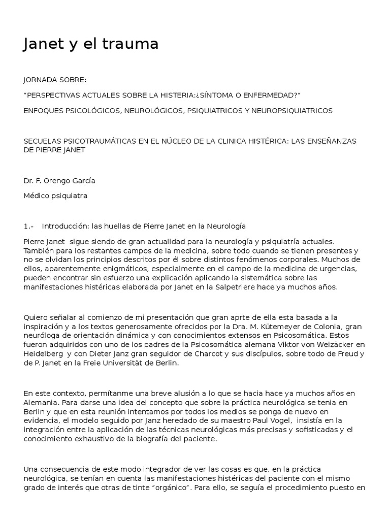 Enseñanzas de Pierre Janet sobre trauma | PDF | Trauma psicólogico | Dolor