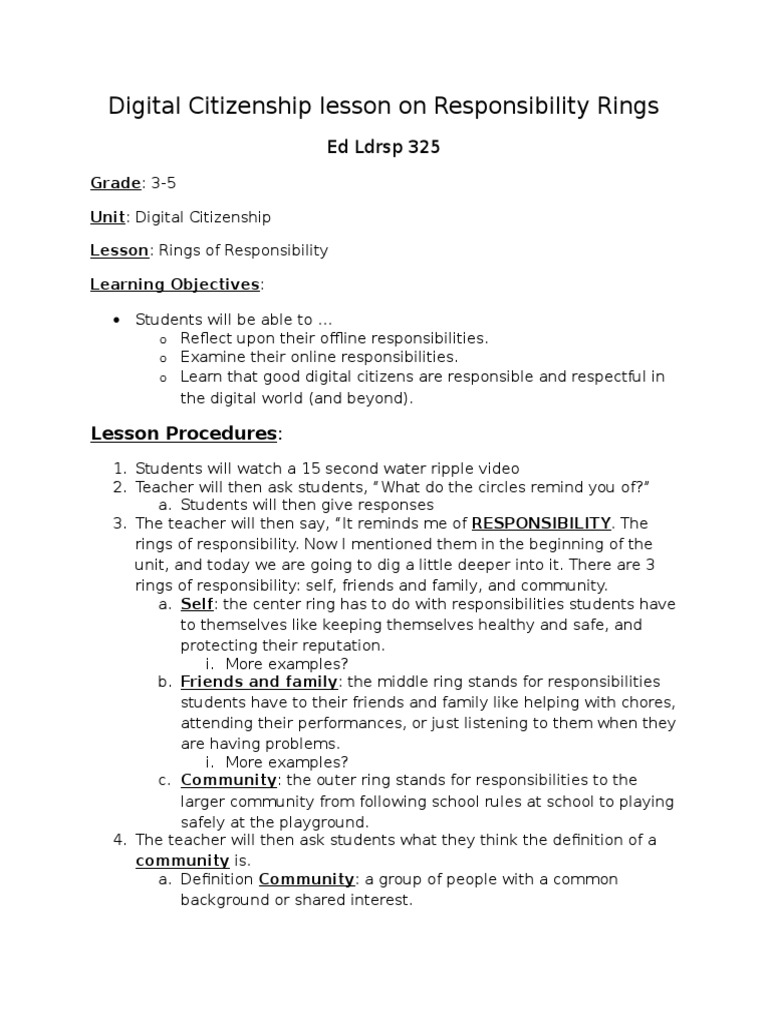 Digital Citizenship Lesson On Responsibility Rings | PDF | Online And ...
