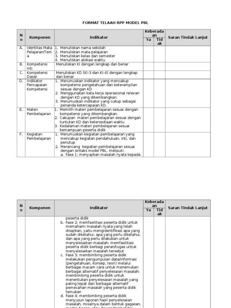 Instrumen Telaah RPP - Model-PBL | PDF | Karier & Perkembangan