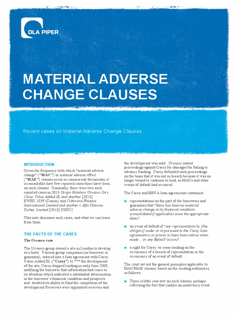 Material Adverse Change Clauses | PDF | Loans | Limited Liability ...