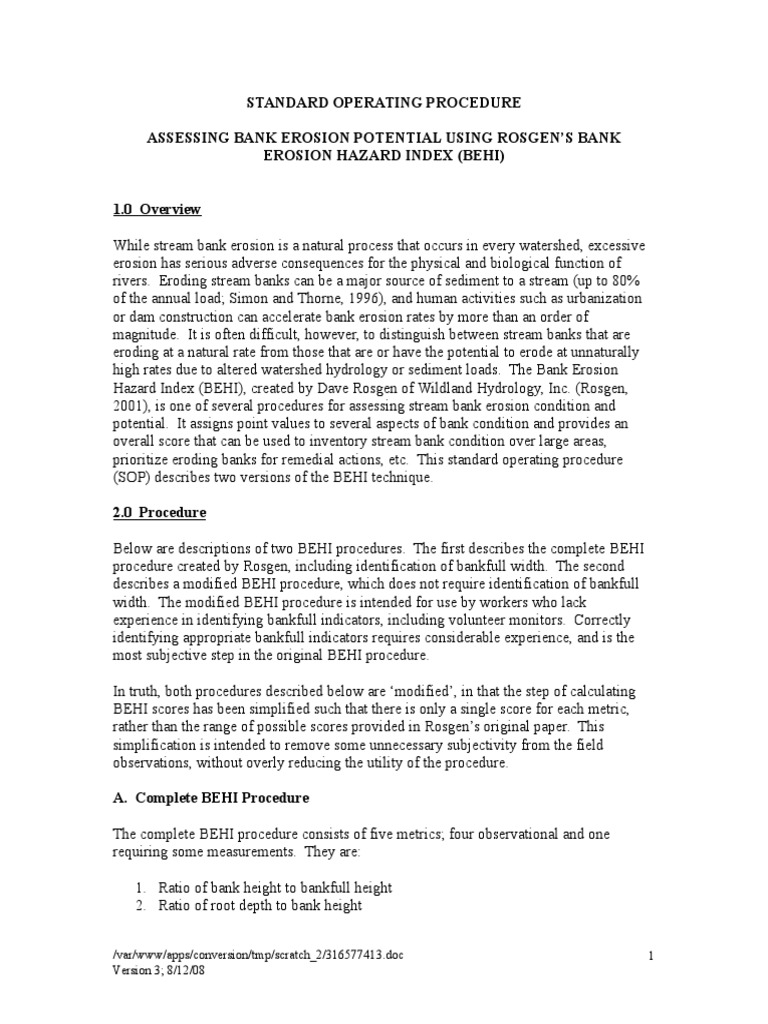 Bank Erosion Hazard Index (Behi) | PDF | Erosion | Stream