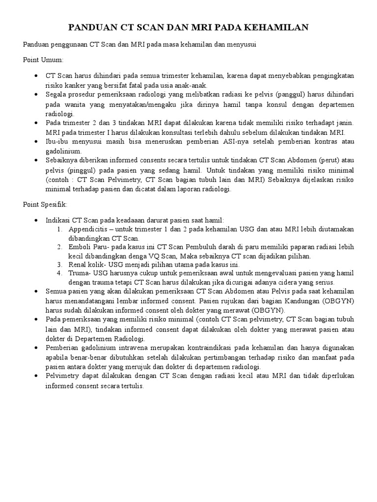 Panduan CT Scan Dan Mri Pada Kehamilan | PDF | Kesehatan Holistik ...