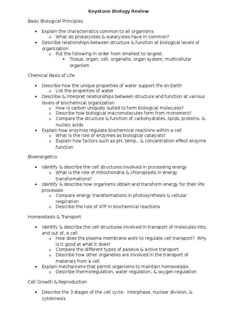 Keystone Biology Review Guide | PDF | Cell (Biology) | Genetics