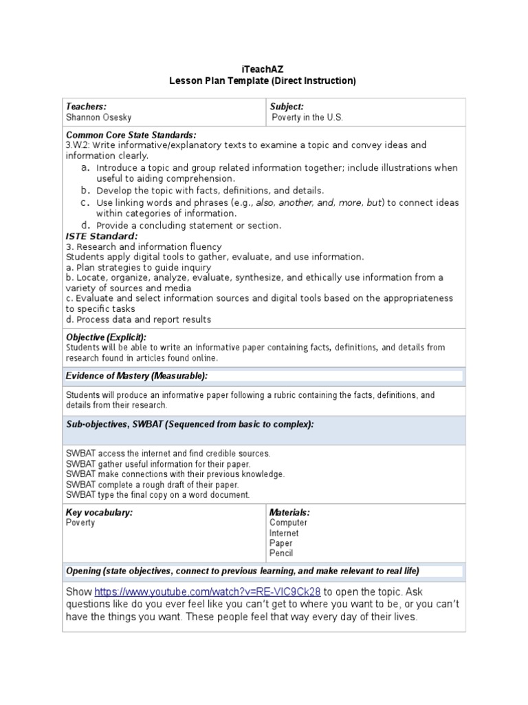 Poverty Lesson Plan | PDF | Lesson Plan | Information