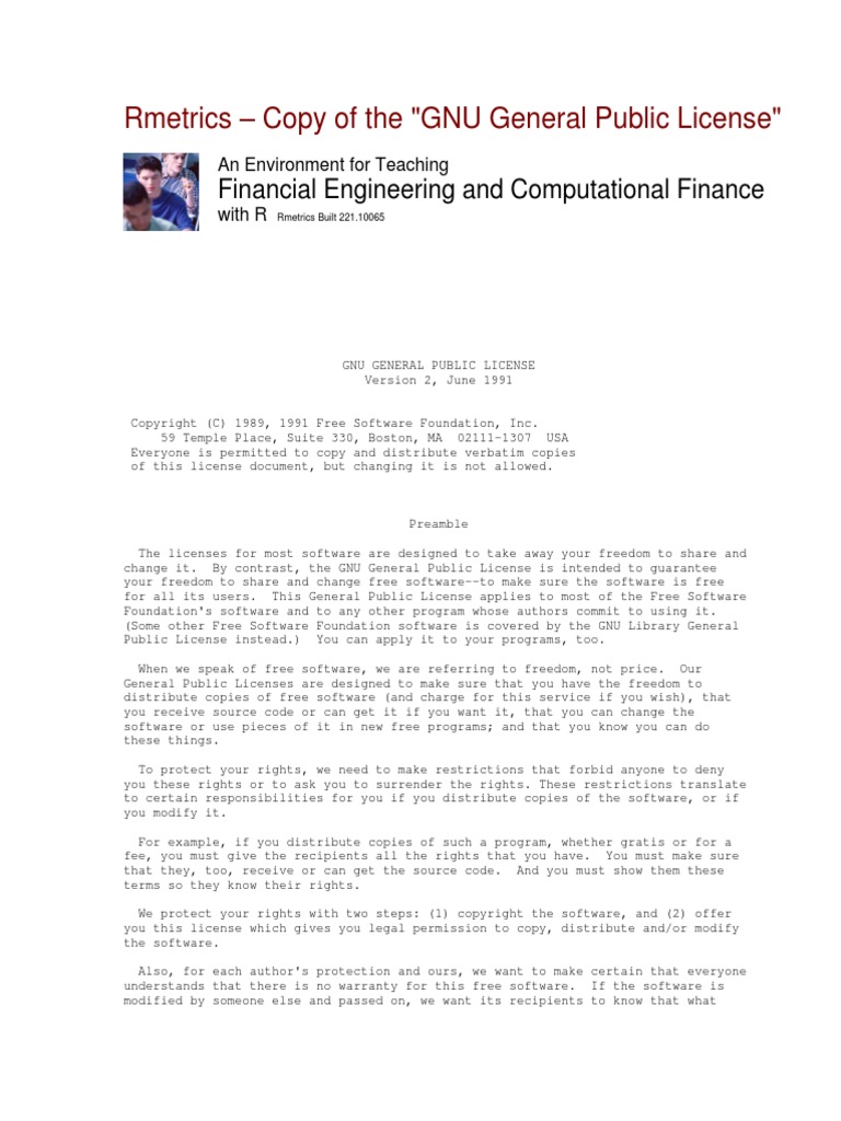 Rmetrics - : Copy of The "GNU General Public License" | PDF | License ...