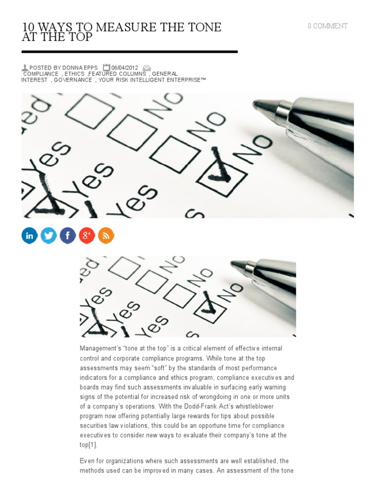 10 Ways To Measure The Tone at The Top | Download Free PDF | Focus ...