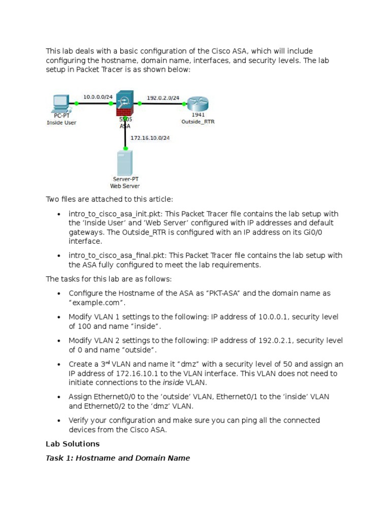 This Lab Deals With A Basic Configuration of The Cisco ASA | PDF | Ip Address | Firewall (Computing)