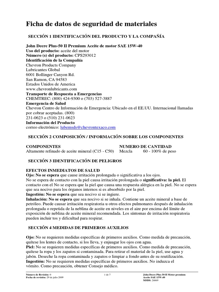 Msds Chevron 15w40 PDF Personal Protective Equipment, 51% OFF