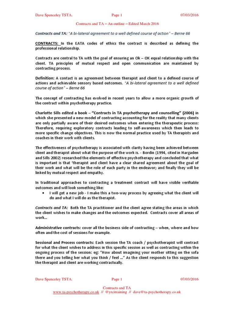 Contracts in Transactional Analysis | PDF | Psychotherapy | Positive ...