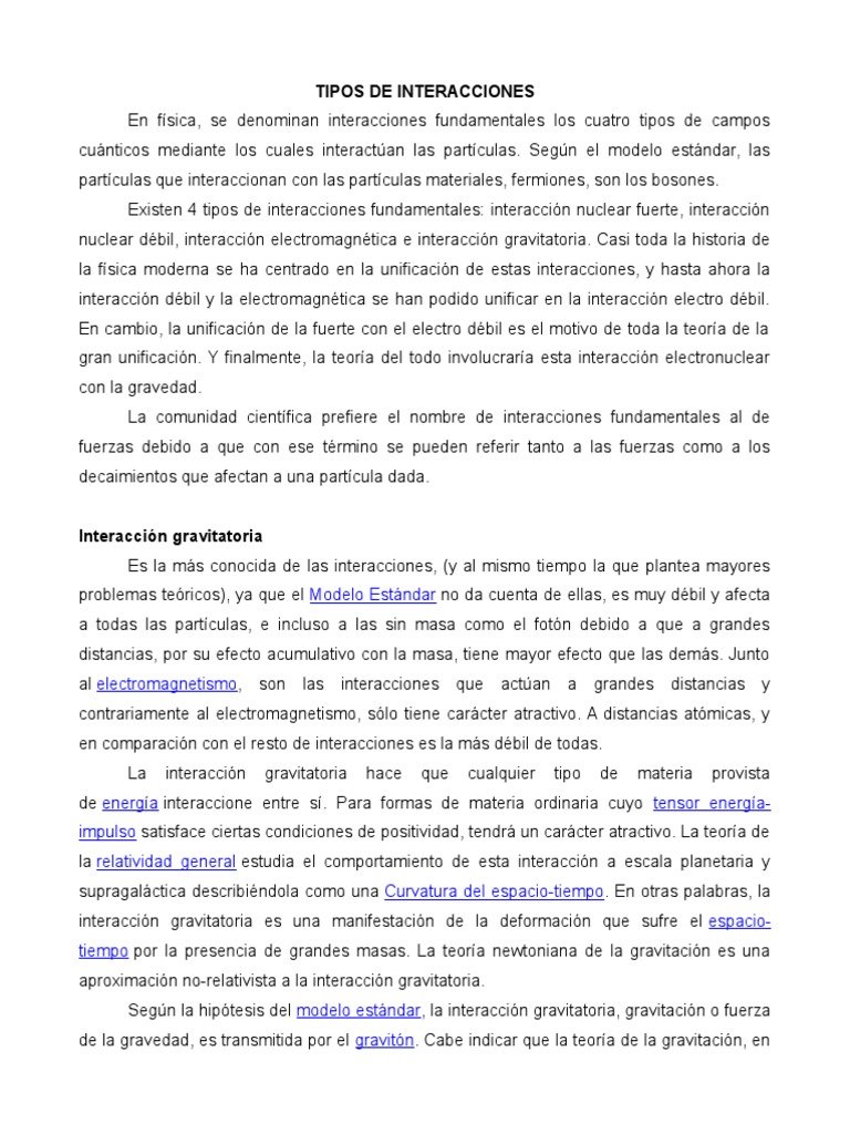 Tipos de Interacciones | PDF | Interacción fundamental | Gravedad