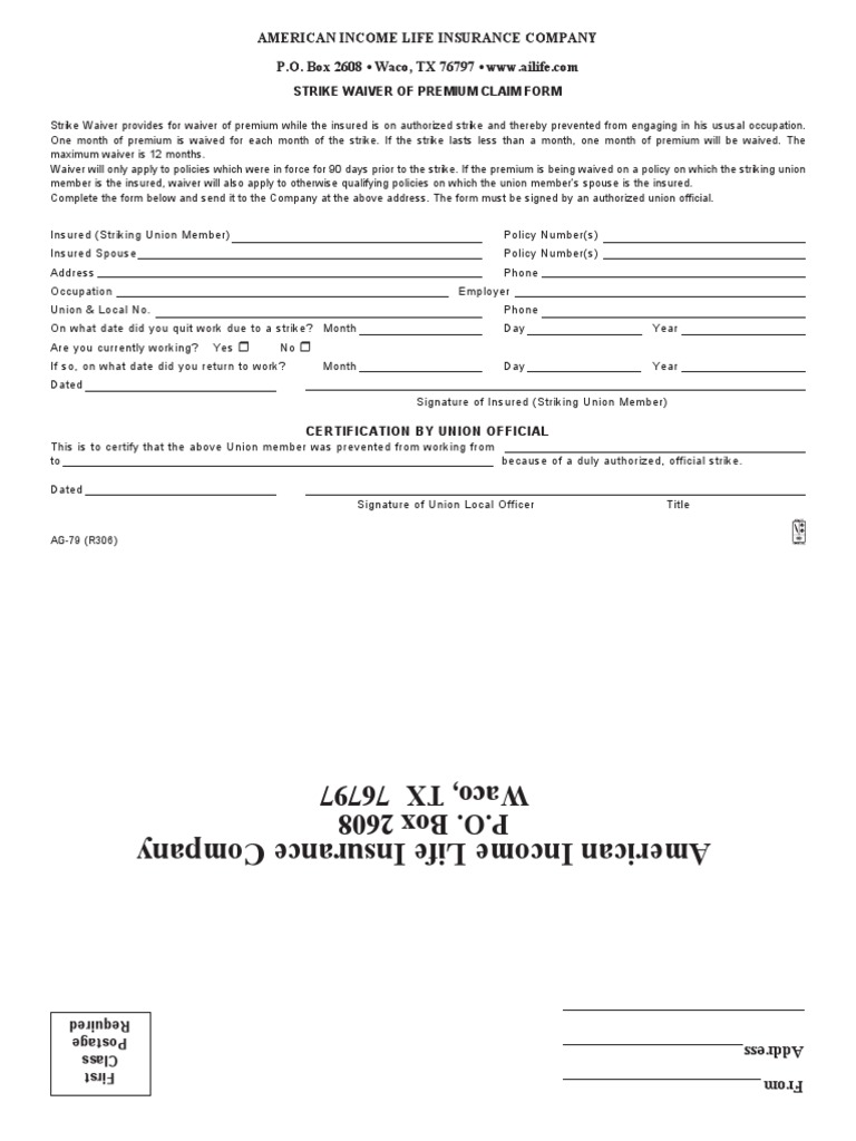 American Income-National Income Life. Waiver Form