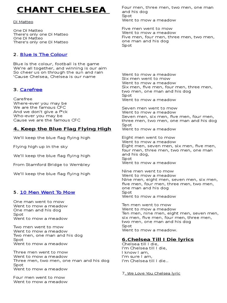 Chelsea FC Chants and Songs: A Collection of Supporter Anthems | PDF ...