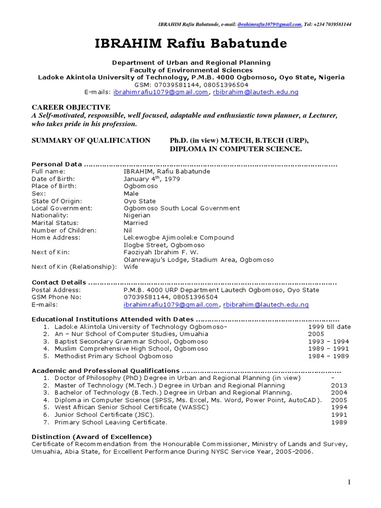 CV Ibrahim | PDF | Academic Degree | Doctor Of Philosophy