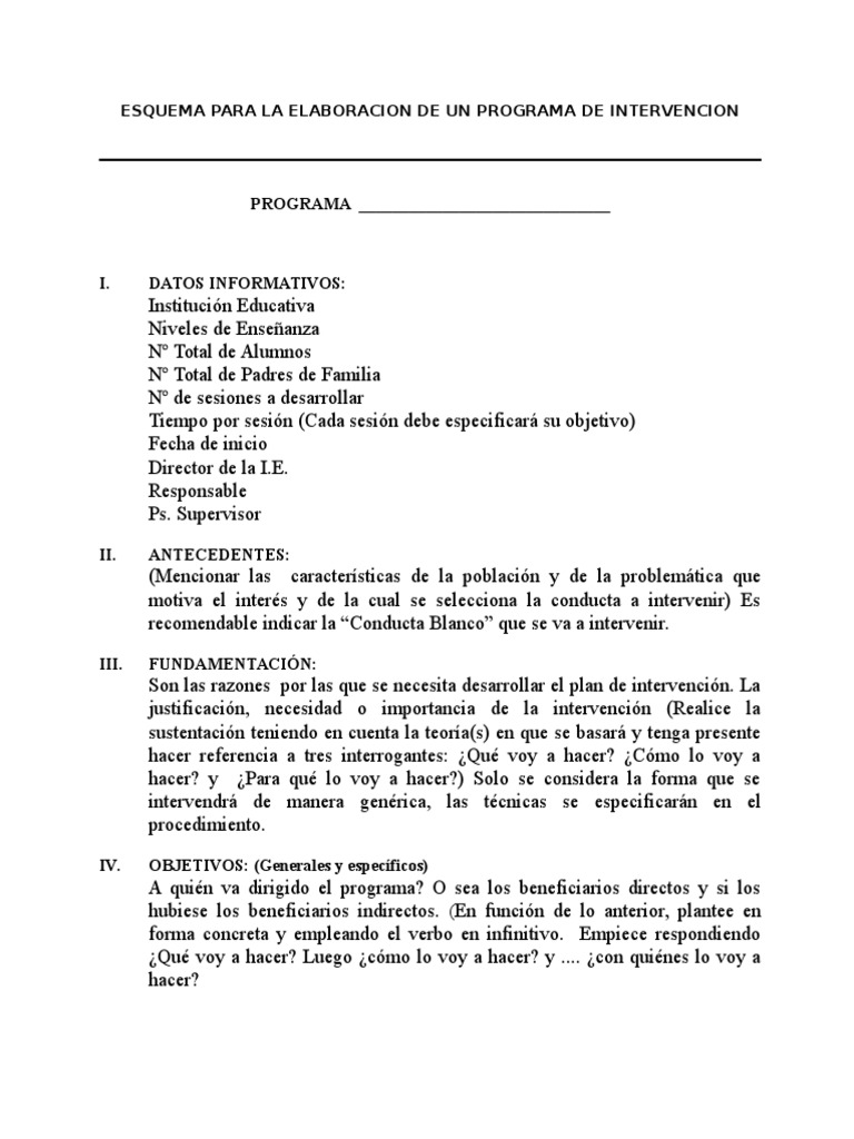 Esquema de Un Programa de Intervencion | PDF | Comportamiento | Sicología