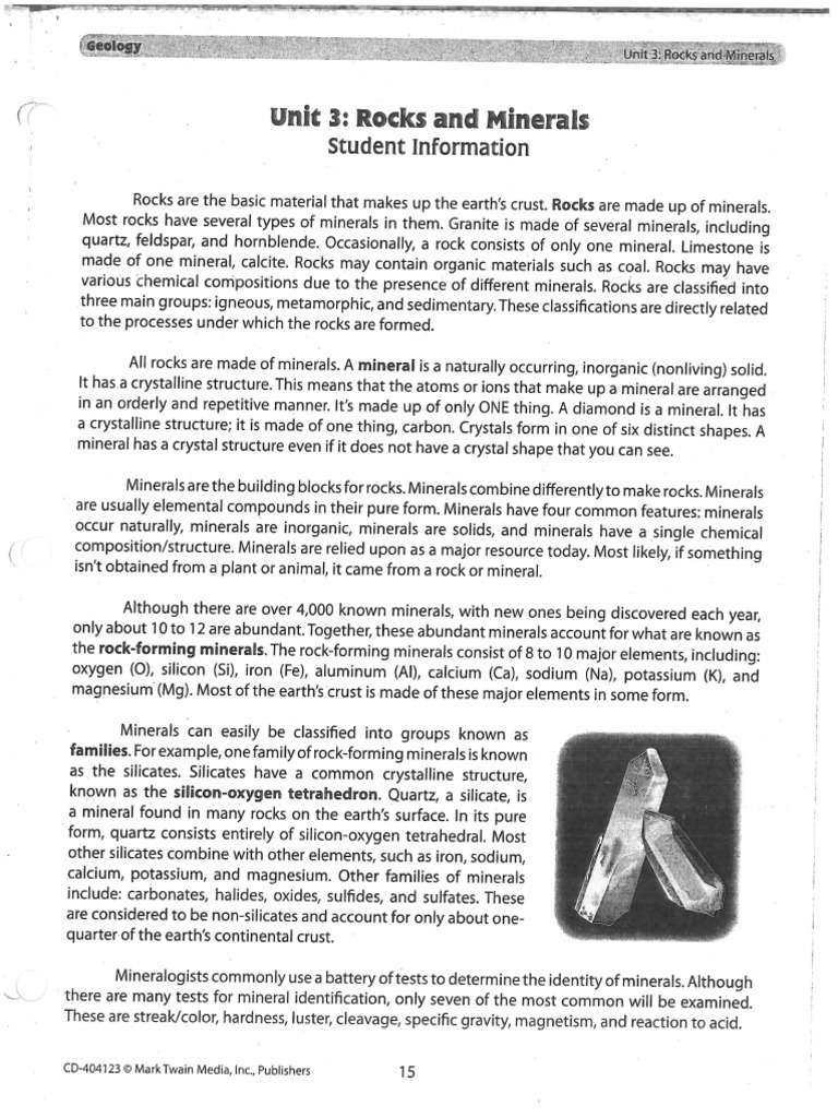 Unit 3 Rocks and Minerals | PDF