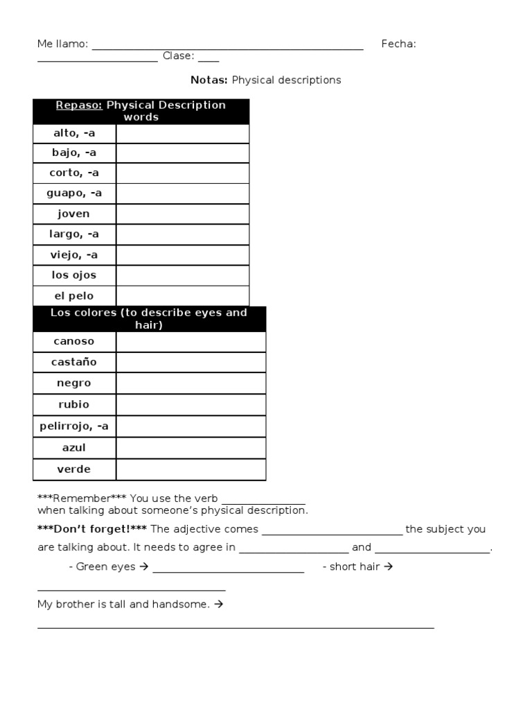 Physical Descriptions in Spanish | PDF