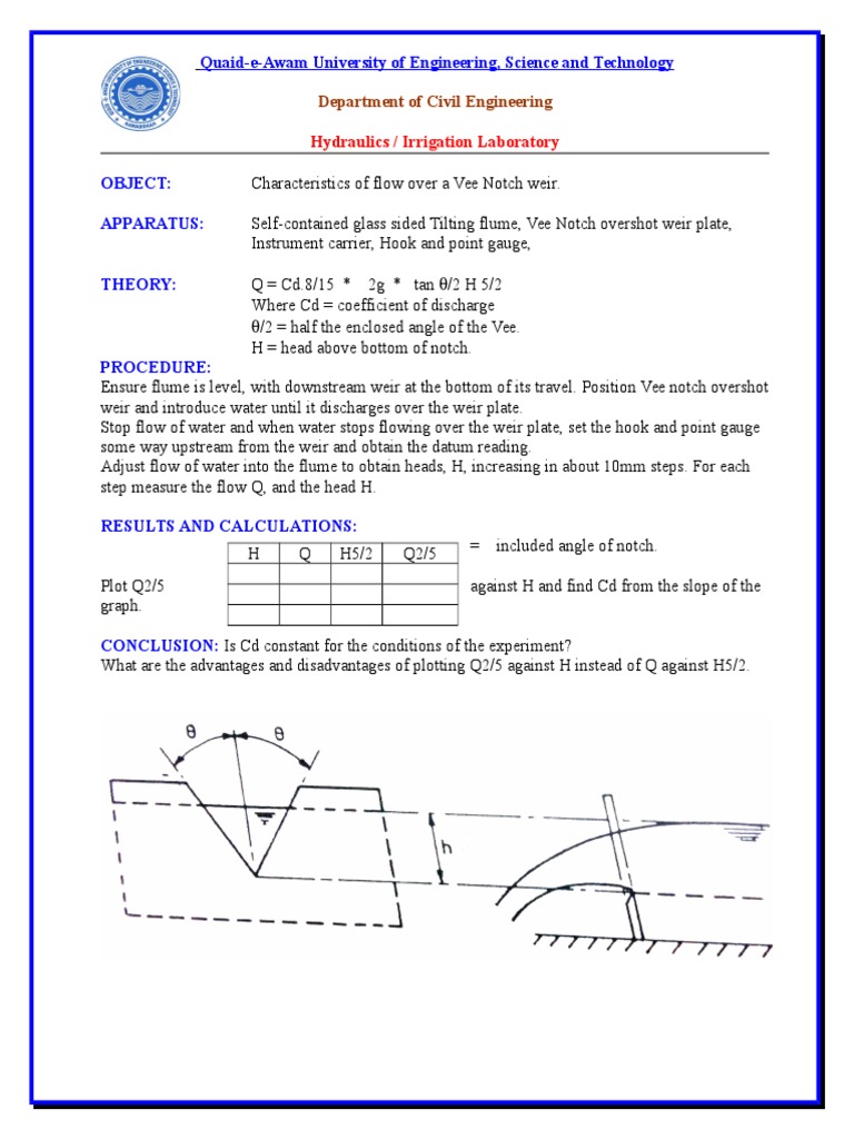 Flow Over A Vee Notch Weir | PDF | Technology & Engineering