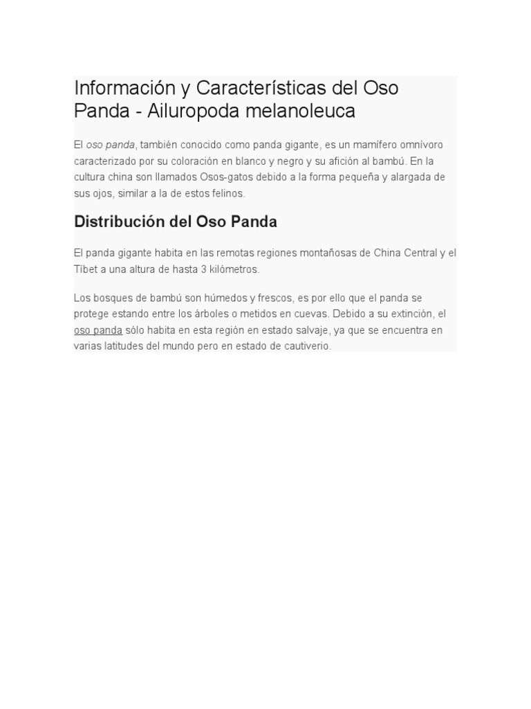 Información y Características Del Oso Panda | PDF | Panda gigante | Osos