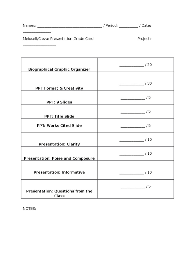 Presentation Grade Card Template | PDF | Business | Art