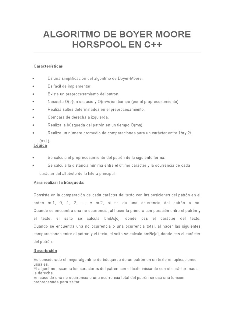 Algoritmo de Boyer Moore Horspool | PDF | Algoritmos | C